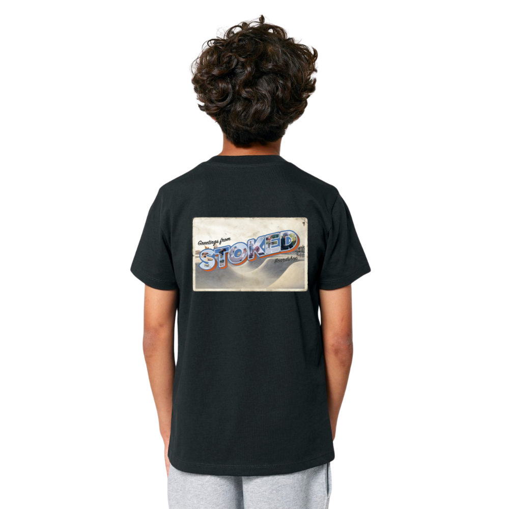 Stoked Board Co Kids Greetings From Stoked Skate T-shirt Black – Stoked ...